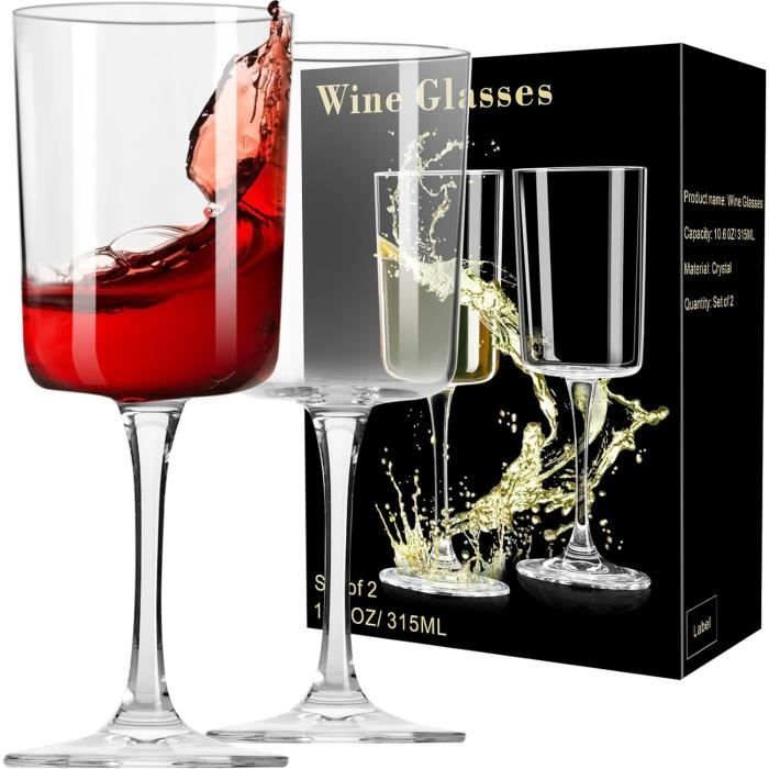 Lot De 2 Verres À Vin Rouges Carrés, Verre Cristallin, Verres À Vin ...