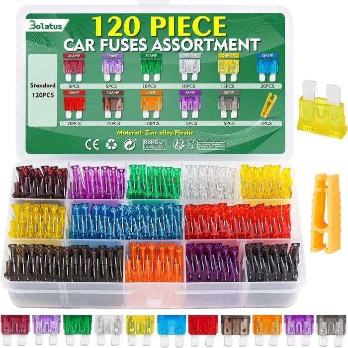 120 Pcs Fusible Voiture Moyenne Fusibles Automobile 2A 3A 5A 7.5A 10A ...