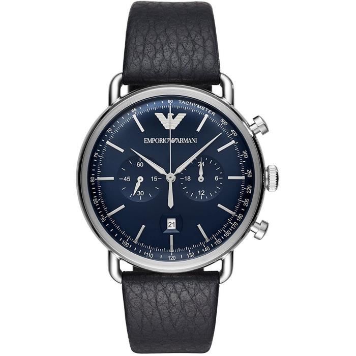 Montre Bracelet EMPORIO ARMANI Men s Stainless Steel and Leather Dress Watch AR11105 Y5WPU Achat vente montre Homme Adulte Bleu Simili Cdiscount