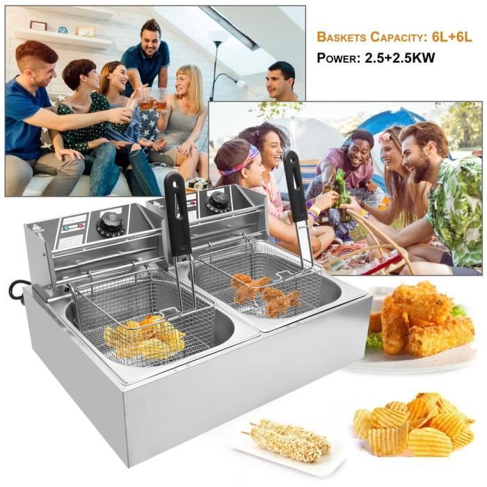 Pratique Friteuse Électrique Double Réservoirs 2X10L en acier ...