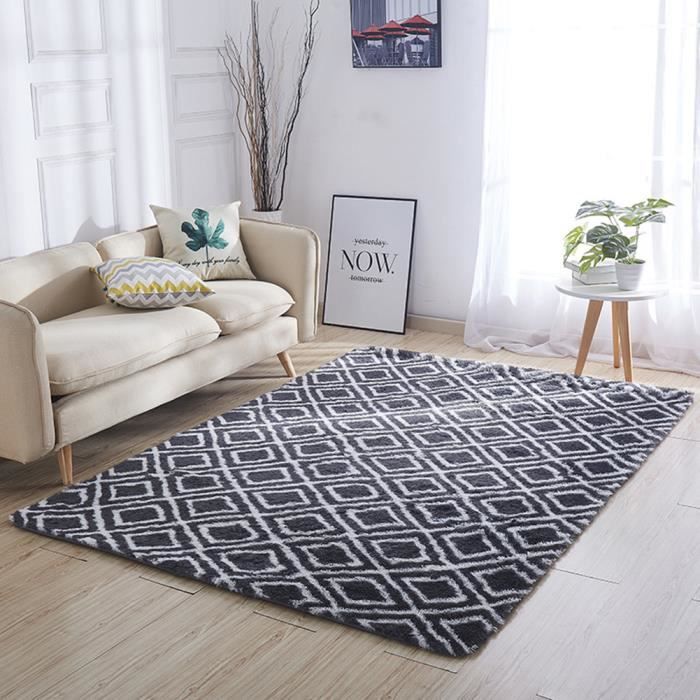 120X160CM,Tapis Moelleux au Sol Tapis Long Cheveux Antidérapant Décoratif Moquette Moderne Tapis ...