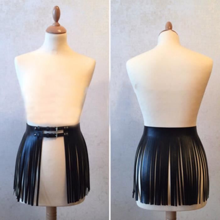 Jupe,Jupe gothique en similicuir taille haute avec glands, bohème ...