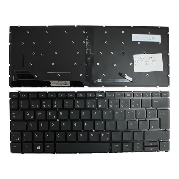 HP EliteBook X360 830 G5 Rétro-éclairé noir Layout Allemande Clavier ...