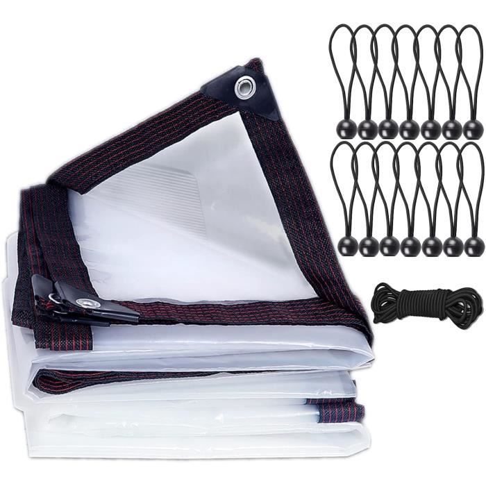 Bâche transparente étanche de 2x5 m avec œillets, bâche de construction ...