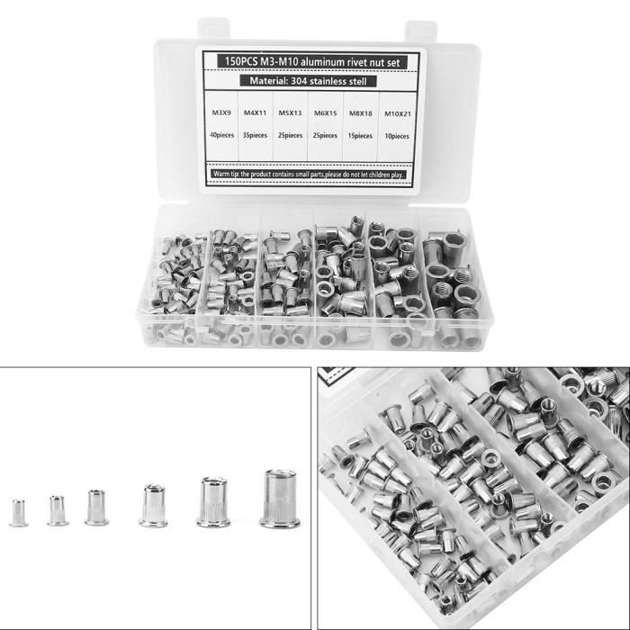 BEL-7423055269704-crou Rivet Kit d'écrous à rivets 150 pièces, M3 M4 M5 M6 M8 M10, écrous à ...