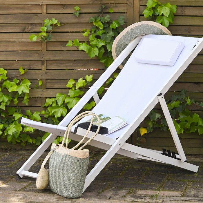 Chaise longue pliante chilienne en aluminium et tissu blanc 102x63x98cm ...