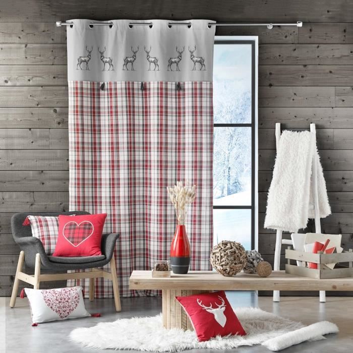Rideau À Oeillets (140 X 240 Cm) Megeve Rouge, Coton Tissé Finition Top ...