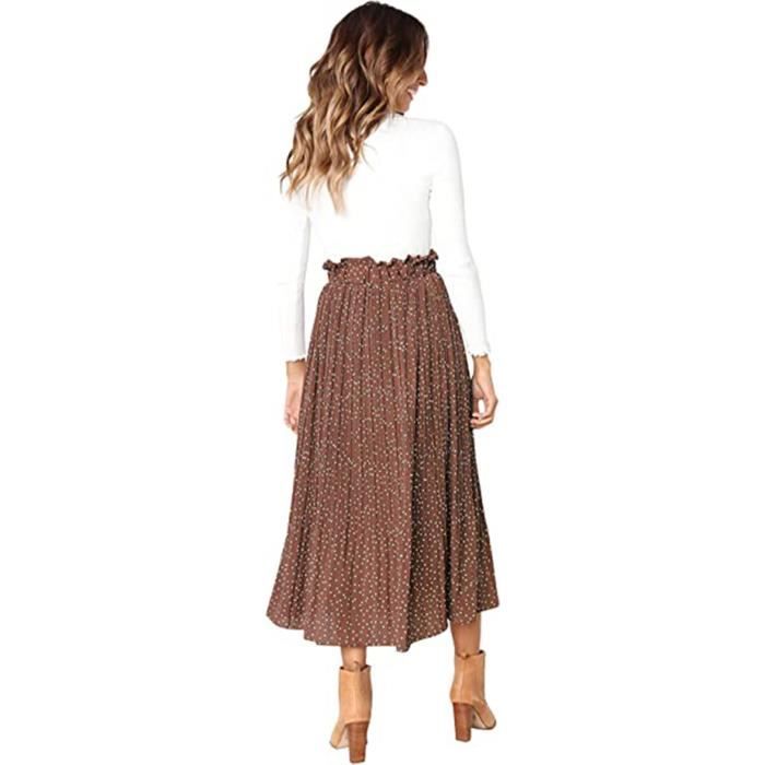 Jupe Longue Plissée Beach Party Maxi - AMOUNE - Femmes Imprimer Dot ...