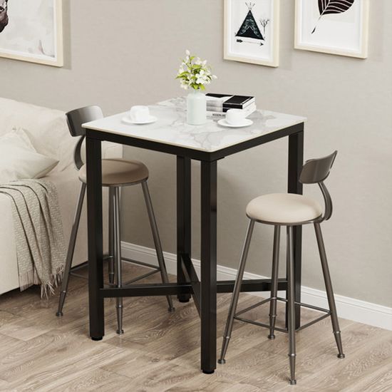 Table de Bar - UNHO - Effet Marbre - 70x70x105cm - Blanc - 4 Places ...