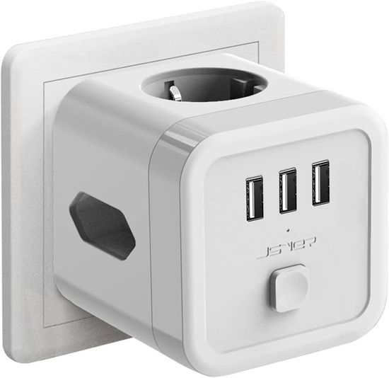 Cube Multiprise Usb Murale,6 En 1 Prise Usb Secteur Multiple Bloc Multiprise 3 Prises(1 Sortie ...