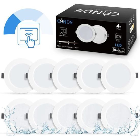 Spots Led Encastrable Dimmable IP44, Blanc Froid 6500K,6W 600LM Equivalent 70W, Extra Plat 26mm ...