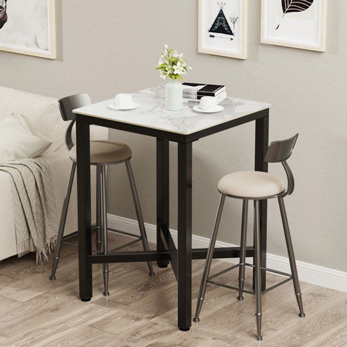 Table de Bar - UNHO - Effet Marbre - 70x70x105cm - Blanc - 4 Places ...