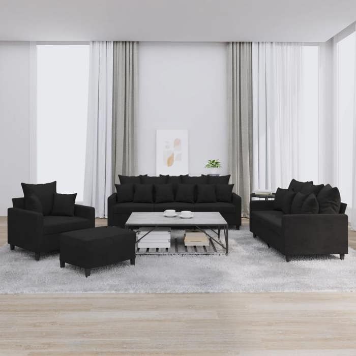 Ensemble de canapés en velours - vidaXL - Noir - 4 pièces - Velours ...