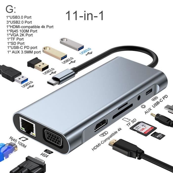 Modèle G Gris - Mobile USB C Hub vers HDMI compatible Rj45 VGA ...