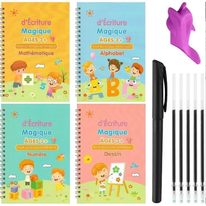 Cahier de calligraphie - Magique - Réutilisable - 4 Cahiers + Stylo + 5 ...