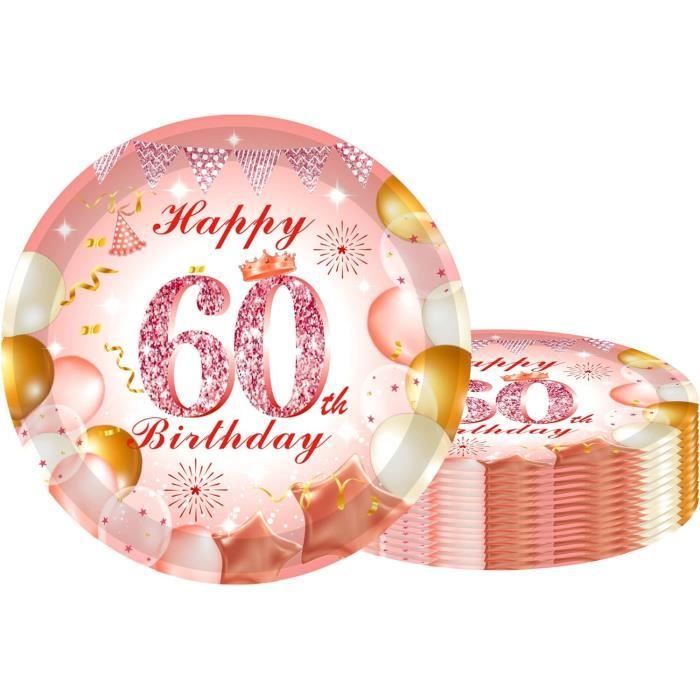 Assiettes Jetables En Carton Pour 60E Anniversaire 60 Ans Or Rose 60 ...