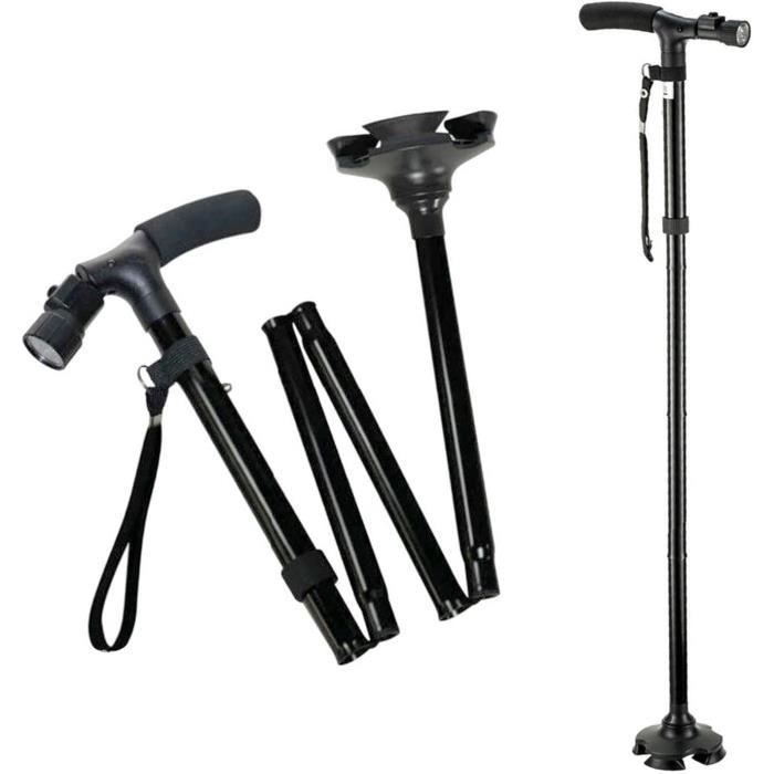 Canne De Marche Rétractable Béquille Pliable Et Portable Avec Lumières ...