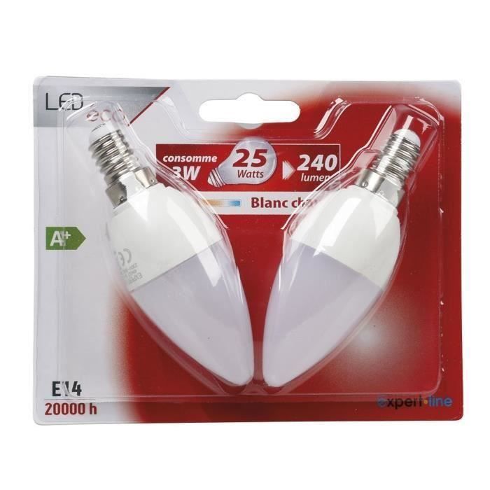 EXPERTLINE Lot de 2 Ampoules LED E14 flamme 3 W équivalent à 25 W blanc chaud - Cdiscount Bricolage