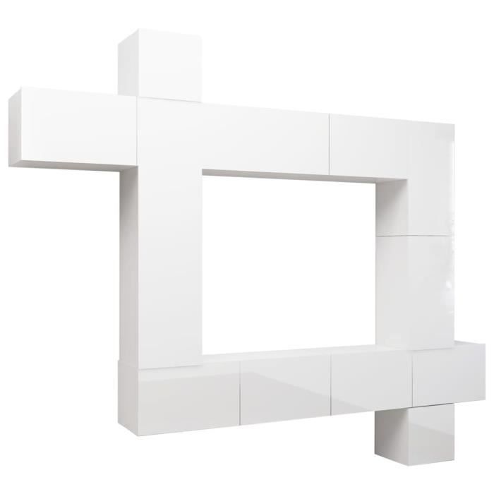 Dbaiyi-Ddis Ensemble de meuble TV 9 pcs Blanc brillant Aggloméré DA007 ...