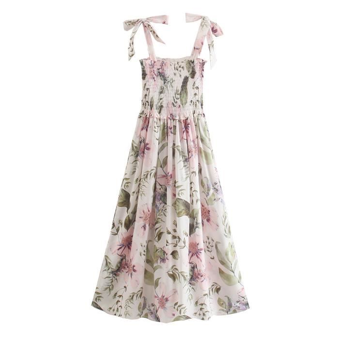 Maxi robe décontractée Boho Floral manches courtes à volants Beach ...