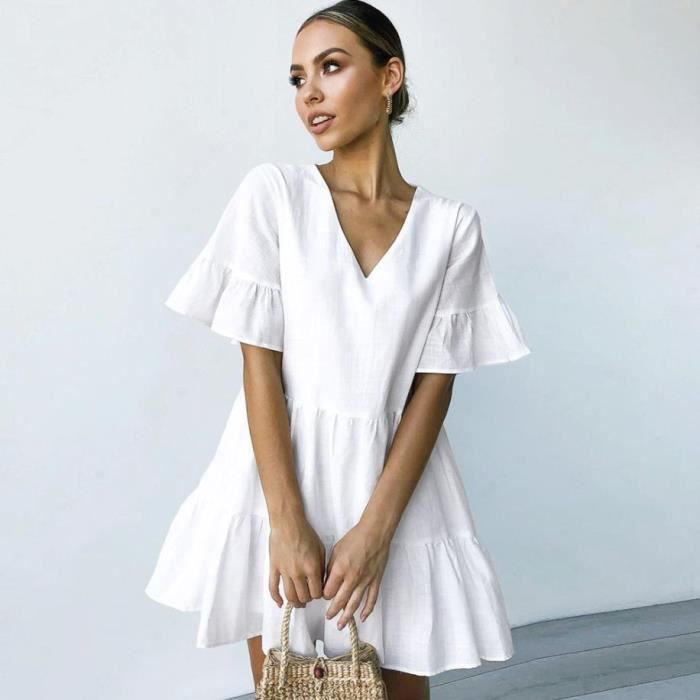 Robe de Femme Courtes Mini Casual Robe - Blanc Blanc - Cdiscount Prêt-à ...