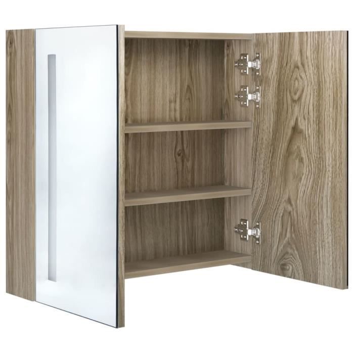 ABB Armoire de salle de bain à miroir LED Chêne 62x14x60 cm - Qqmora ...