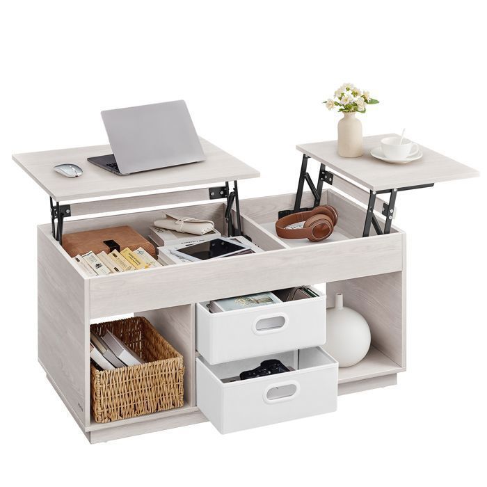 Table basse avec deux tiroirs en tissu, double relevage, couleur avoine ...