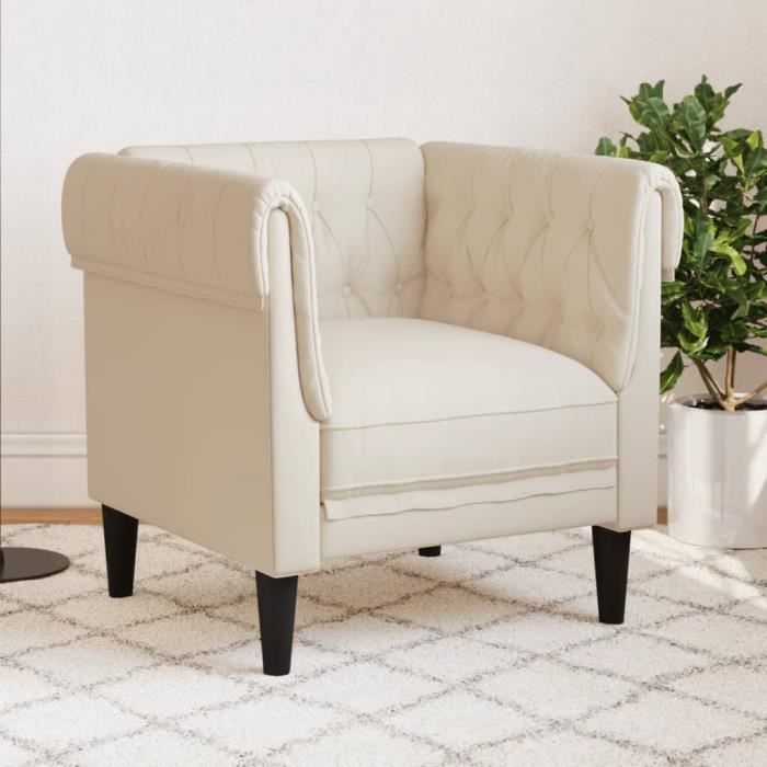 ABIL Fauteuil Chesterfield crème tissu En Stock AB372545 - Cdiscount Maison