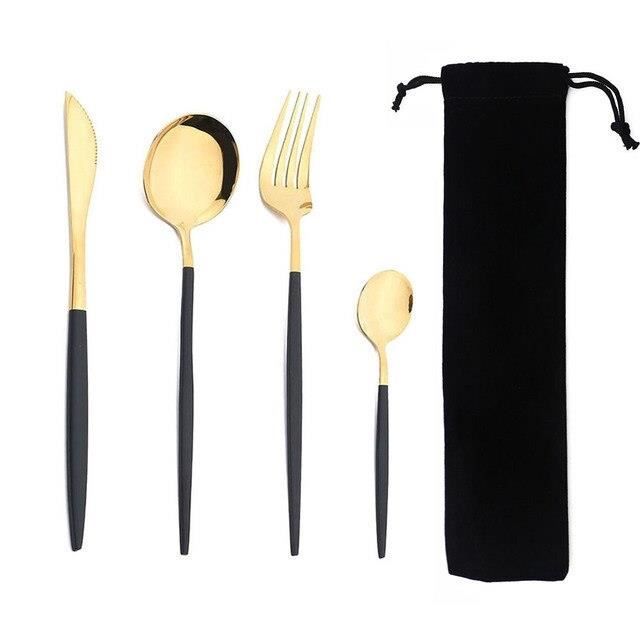 MENAGERE,Black Gold--Service de vaisselle Portable en acier inoxydable ...