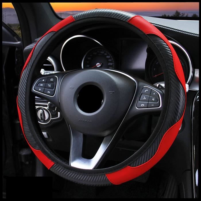 COUVRE-VOLANT,Rouge--Housse de volant de voiture en Fiber de carbone, pour Hyundai Creta I10 I20 ...