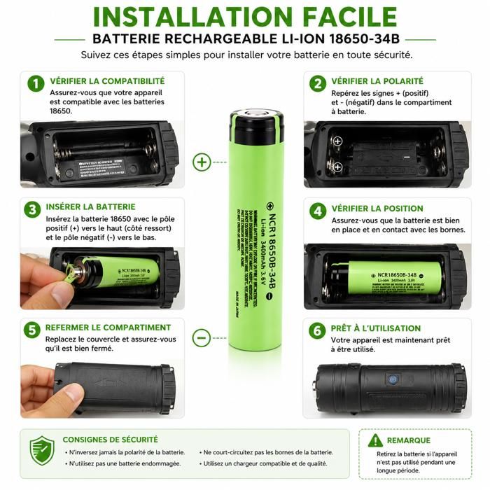 Lot de 20 Batteries 18650-34B 3400mAh 3.6V Li-ion pour Torches/Outils ...