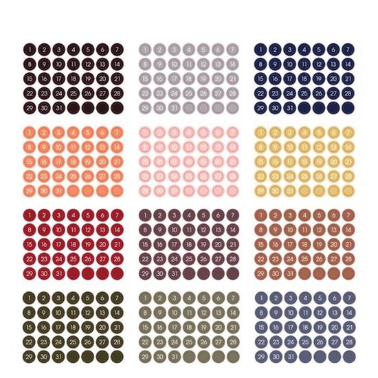 Gommettes autocollantes - A - 12 feuilles - Numéros - Calendrier ...