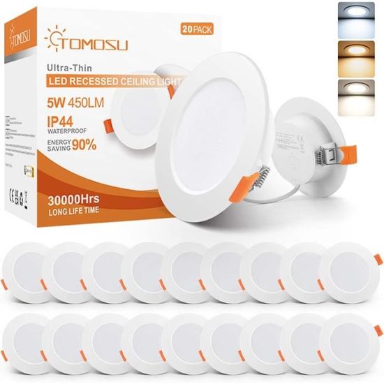 Spot Led Encastrable Extra Plat 5W 450Lm, Ip44 Spot Etanche Salle De Bain, Blanc Froid 6000K ...