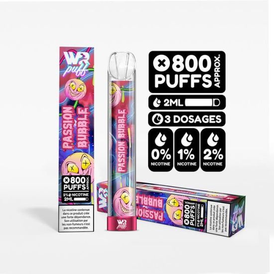 PUFF Lumineuse 800 PUFFS Saveur Passion Bubble 1% Nicotine White Rabbit ...