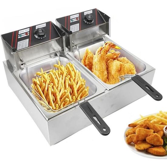 Friteuse huile 2500W friteuse electrique friteuse 12Ldouble bac ...