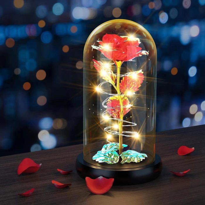 Rose éternelle LED cadeaux femme - La Belle et la Bête - Rouge - Adulte ...