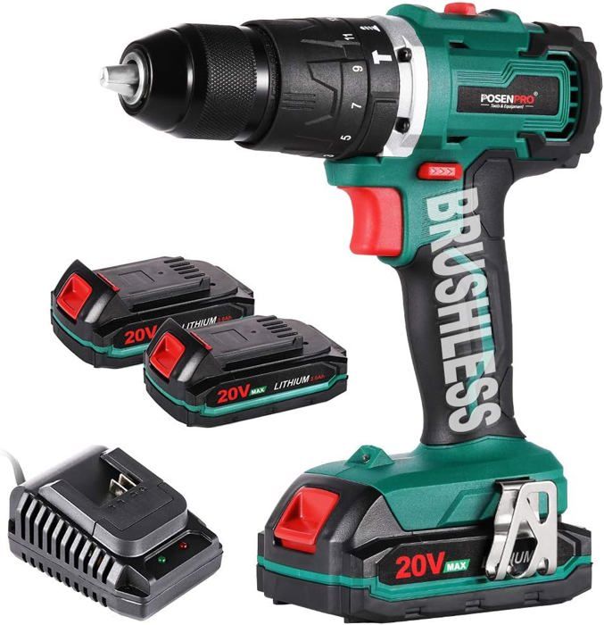 Brushless Perceuse Visseuse Sans Fil,20V Visseuse Devisseuse Sans Fil Avec 2×2.0 Ah Batteries ...