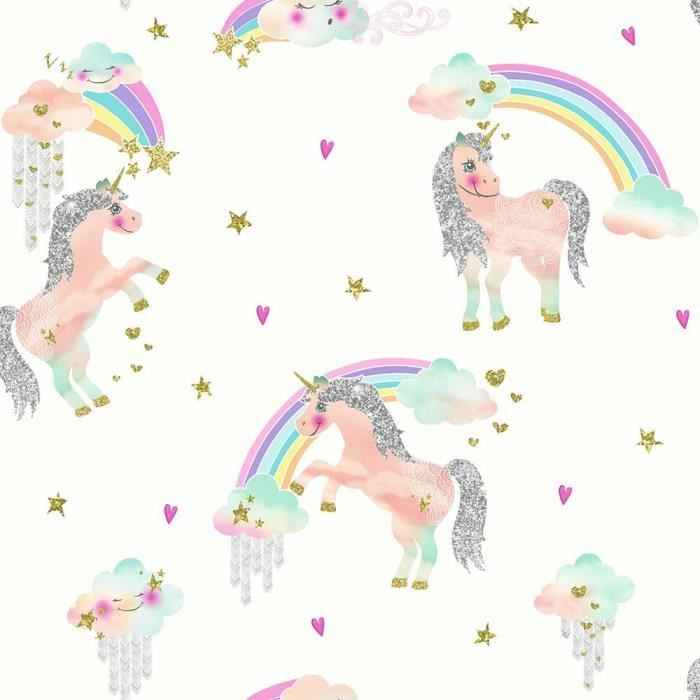 Arthouse papier peint motif d'arc-en-ciel et licorne blanc - Cdiscount ...