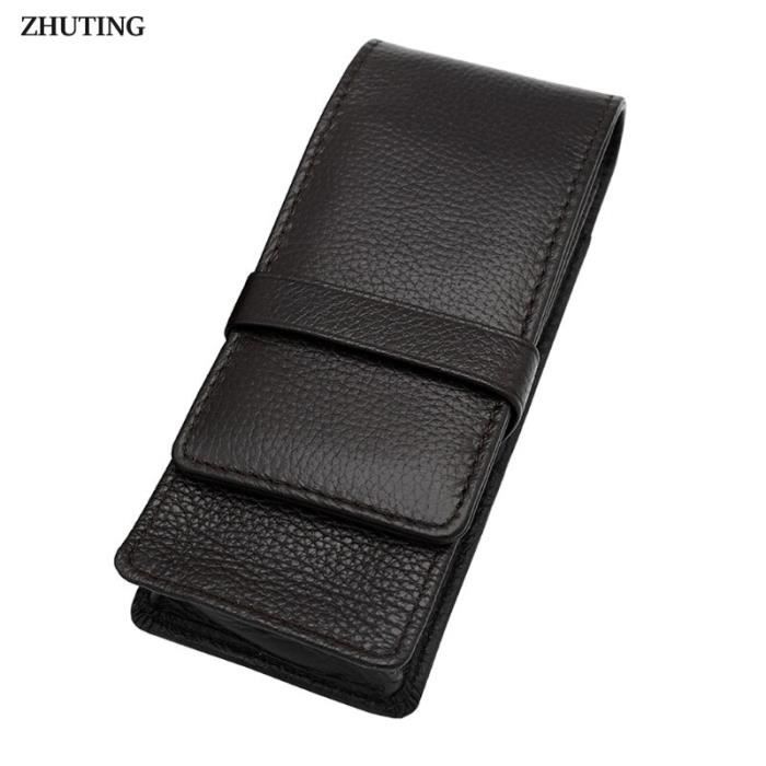 Trousse scolaire - OOTDTY - Étui en cuir pour 3 stylos - Noir/Café ...