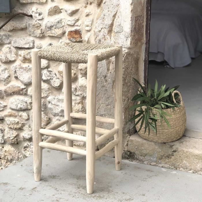 Tabouret bar en teck et jonc de mer Dimension Produit : Hauteur 70 x ...