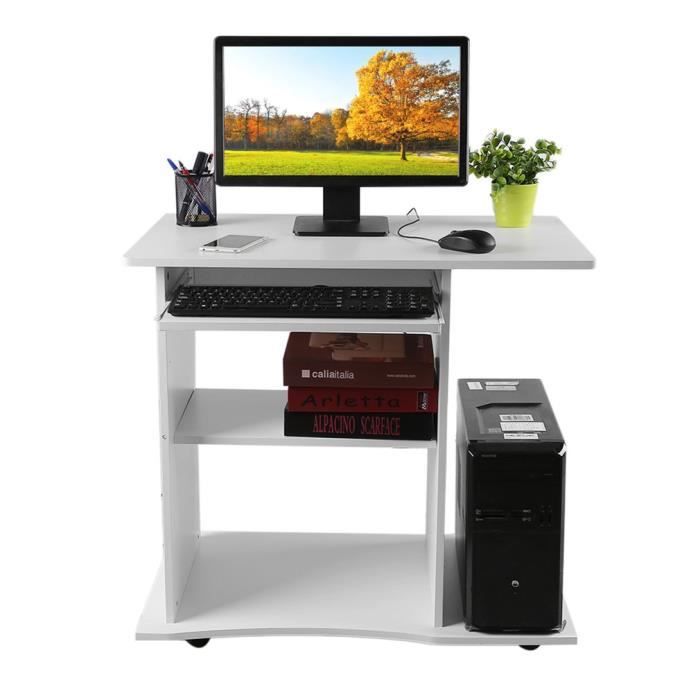 Table d'ordinateur PC travail portable pliant blanc avec 4 roulettes ...