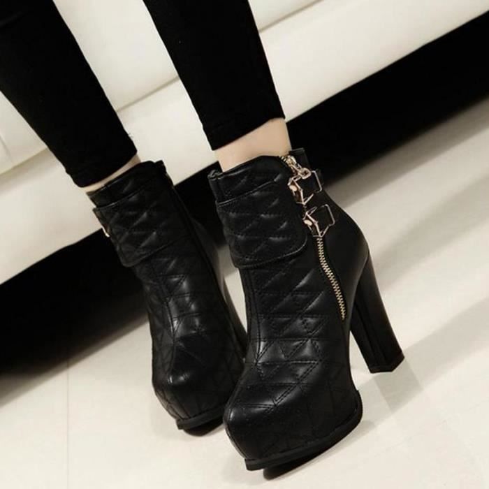 EOZY Bottine Femme Talon Haut Mode Noir Noir - Cdiscount Chaussures