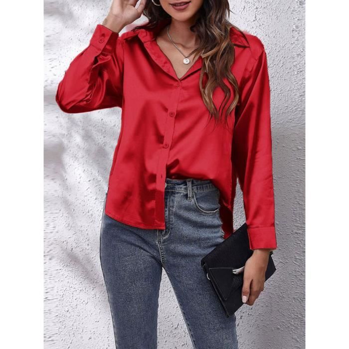 Chemisiers femme - en satin à manches longues - FRIVRo Rouge ...