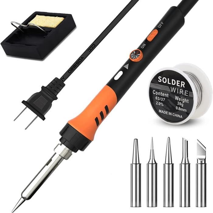 Kit de fer à souder, 9-en-1 outils de fer à souder, 60W-220V Kit de fer à souder avec bouton de ...