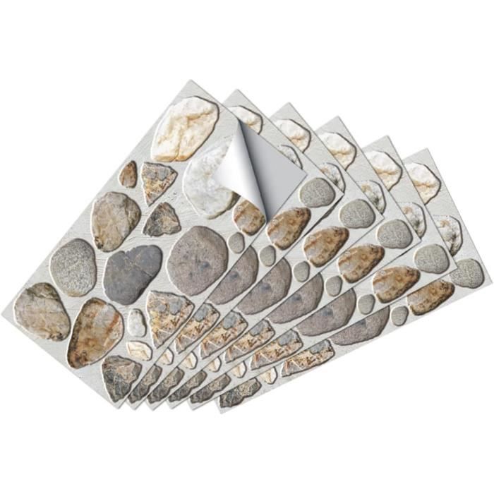6 Feuilles Mur Autocollant 3D Panneaux Muraux Papier Peint En Marbre 3D ...
