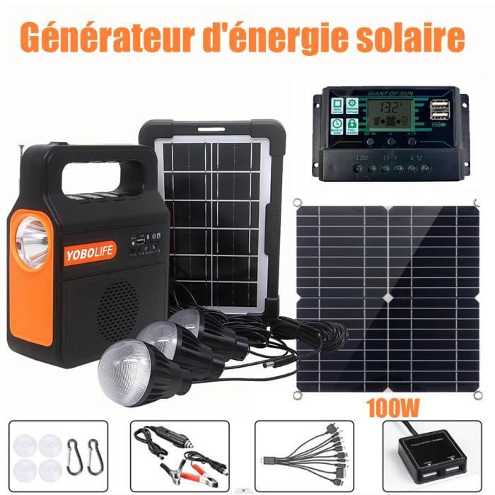 Kit de panneau solaire 100W Générateur d'énergie solaire Contrôleur de chargeur de batterie 100A ...