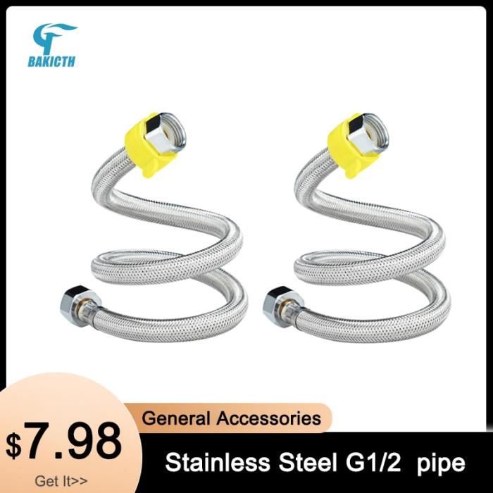 FLEXIBLE,60cm 2pcs--tuyau Flexible tressé en acier inoxydable G1-2 304, robinet de plomberie ...