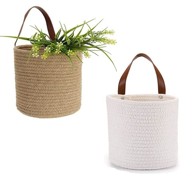 Paniers de rangement Panier mural Panier suspendu avec poignée en cuir ...