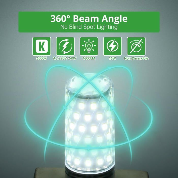 Ampoule LED E27 Blanc Froid 6000K 16W 1600LM Ampoules E27 LED Équivalent 150W Lampe Halogène ...