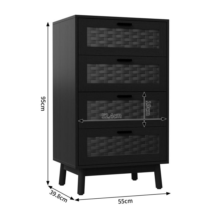 Rotin Commode Chambre, Armoire avec 4 tiroirs de grande capacité ...